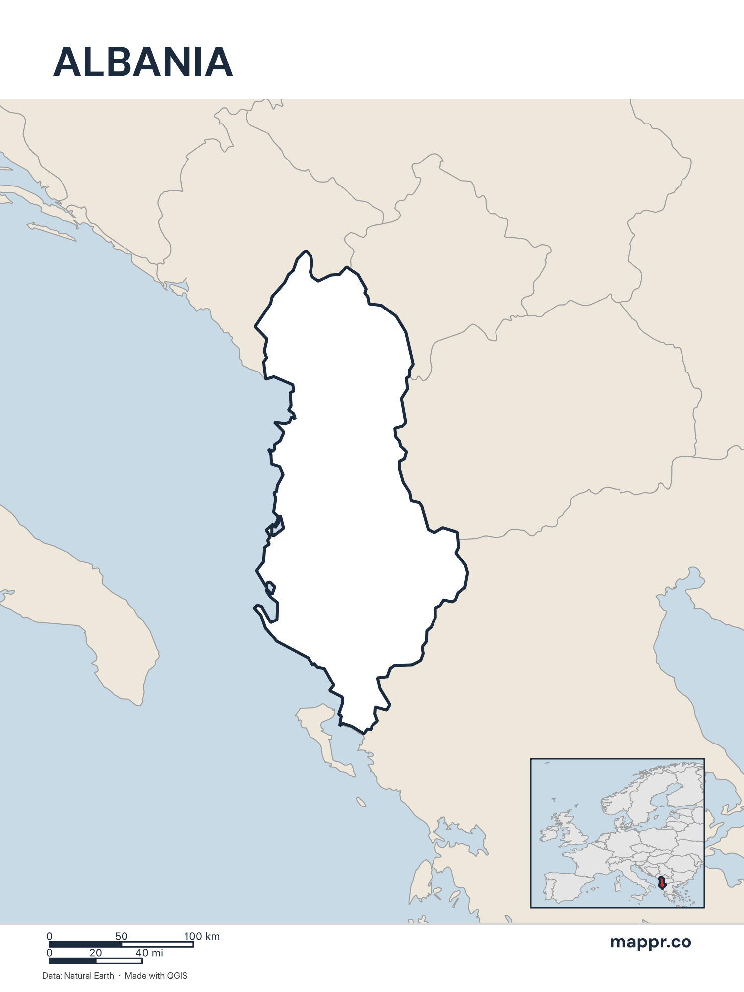 Albania Maps — Free Printable Maps of Albania | Mappr