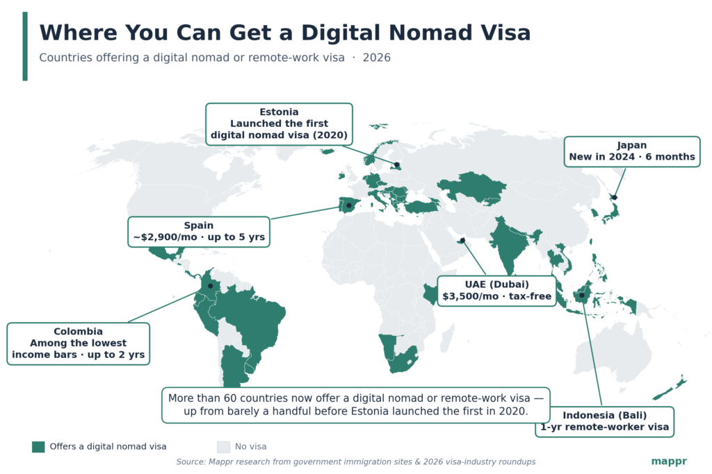 Mapped: Countries With a Digital Nomad Visa in 2026 | Mappr