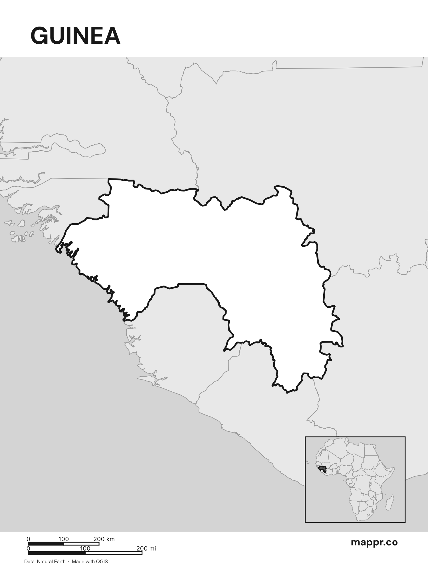Guinea Maps — Free Printable Maps of Guinea | Mappr