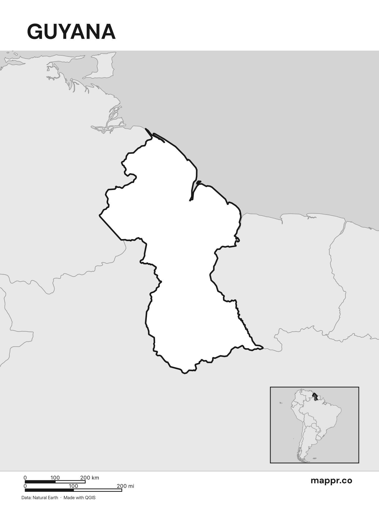 Guyana Maps — Free Printable Maps of Guyana | Mappr